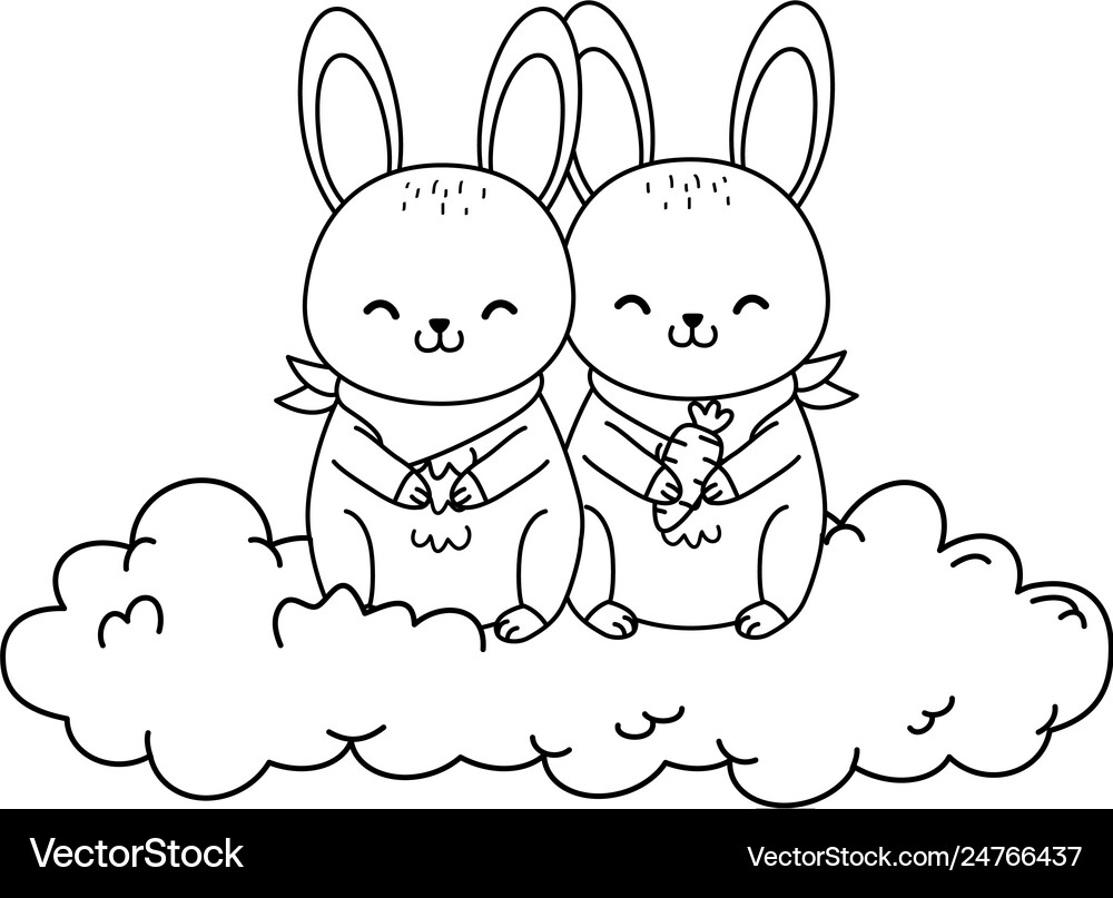 Cute rabbits in clouds woodland character Vector Image