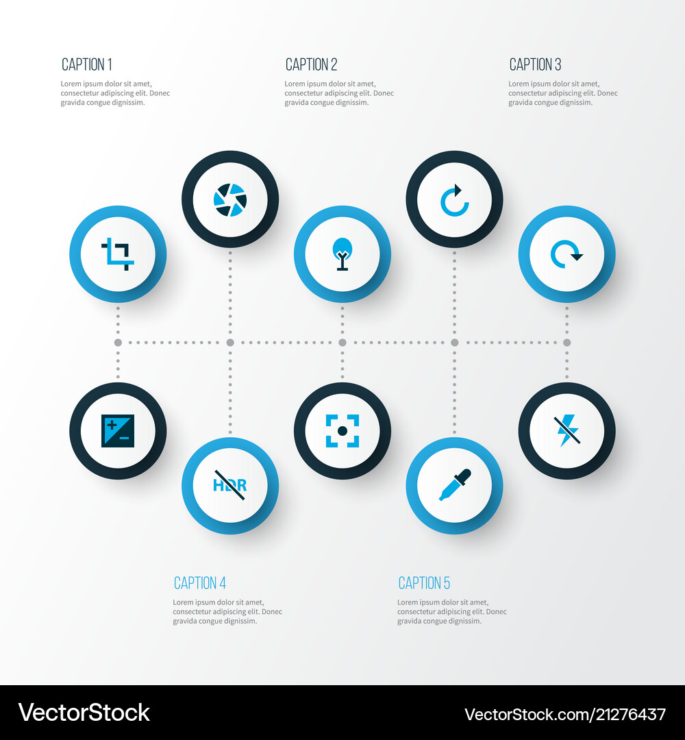 Picture icons colored set with center focus Vector Image