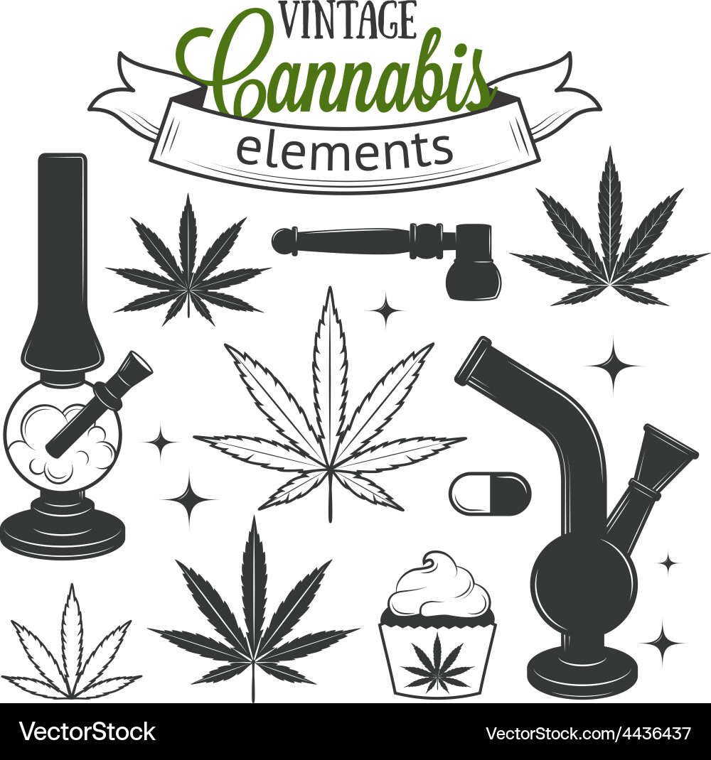 Set of medical cannabis elements Royalty Free Vector Image