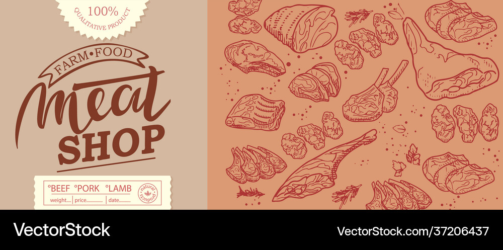 Sticker meat products beef pork lamb Royalty Free Vector