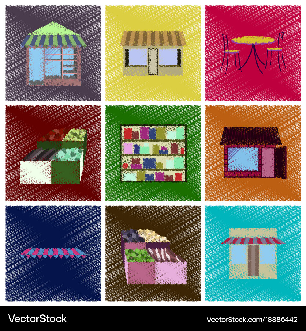 Assembly flat shading style icons shop interior Vector Image