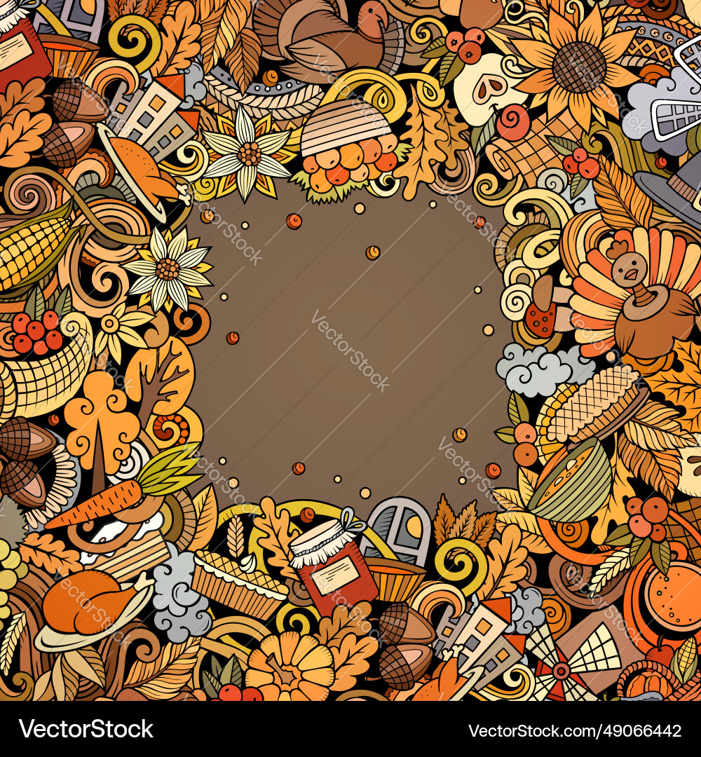Cartoon doodles happy thanksgiving day frame Vector Image