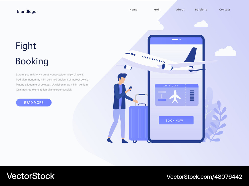 Flight tickets online booking landing page Vector Image