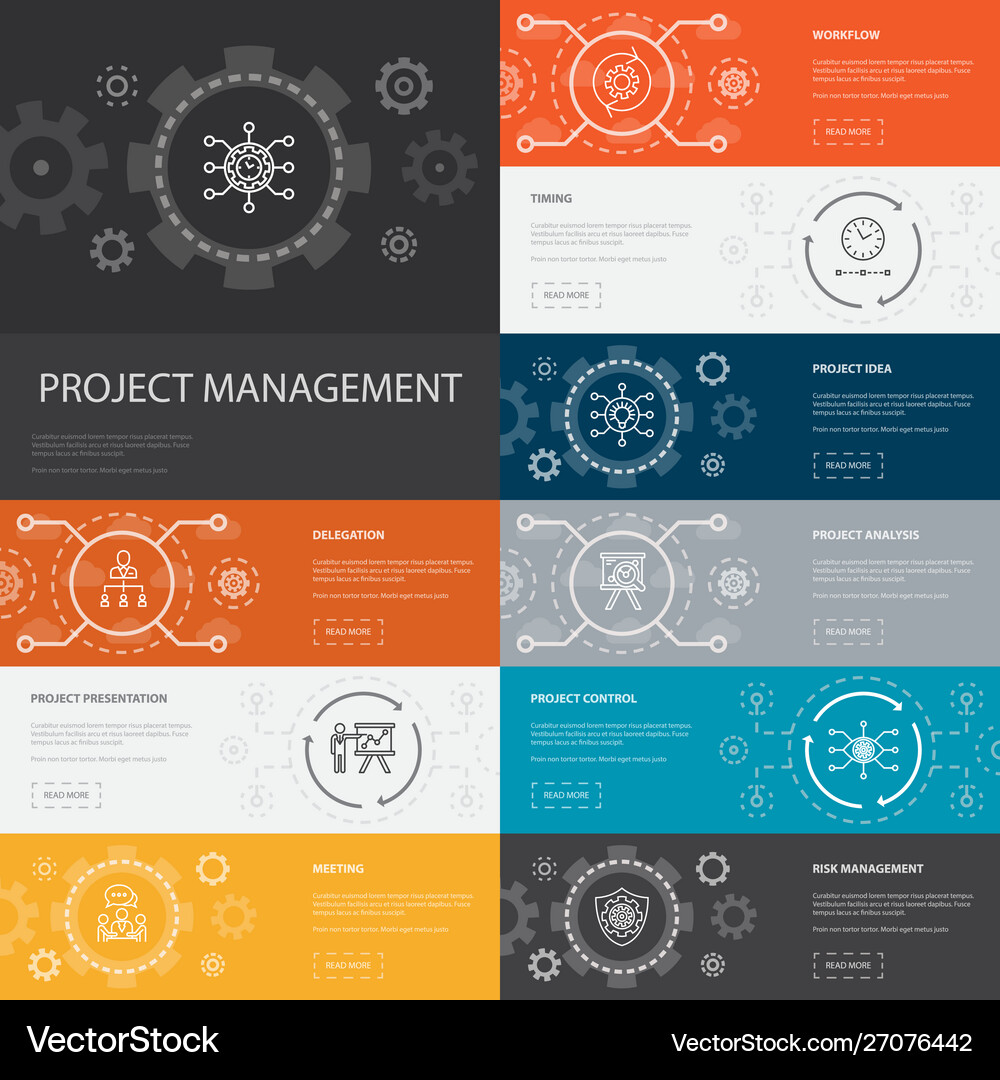 Project management infographic 10 line icons Vector Image