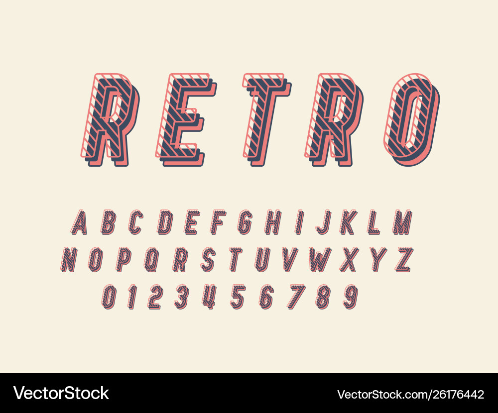 Retro font and alphabet stock Royalty Free Vector Image
