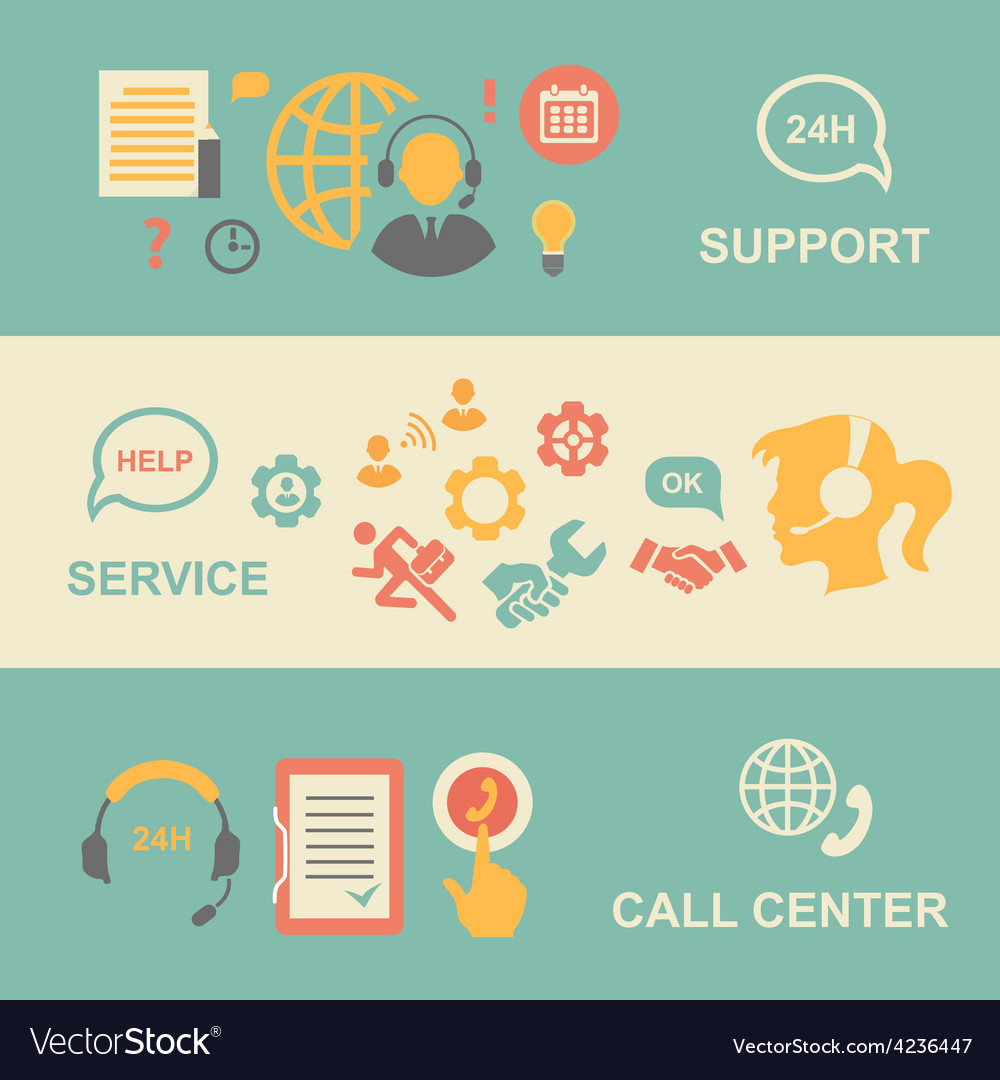 Call center banners set with support and service Vector Image
