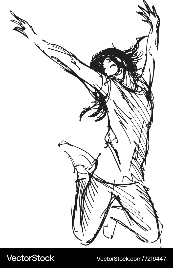 Hand sketch leaping woman Royalty Free Vector Image