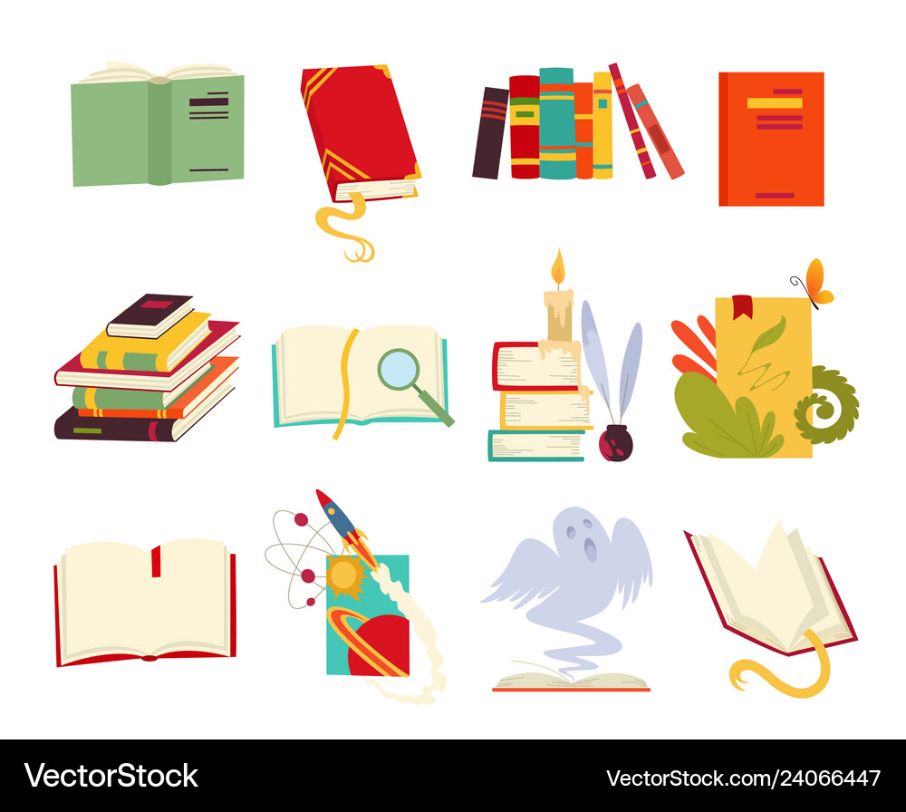 Icons books set design style with dragon Vector Image