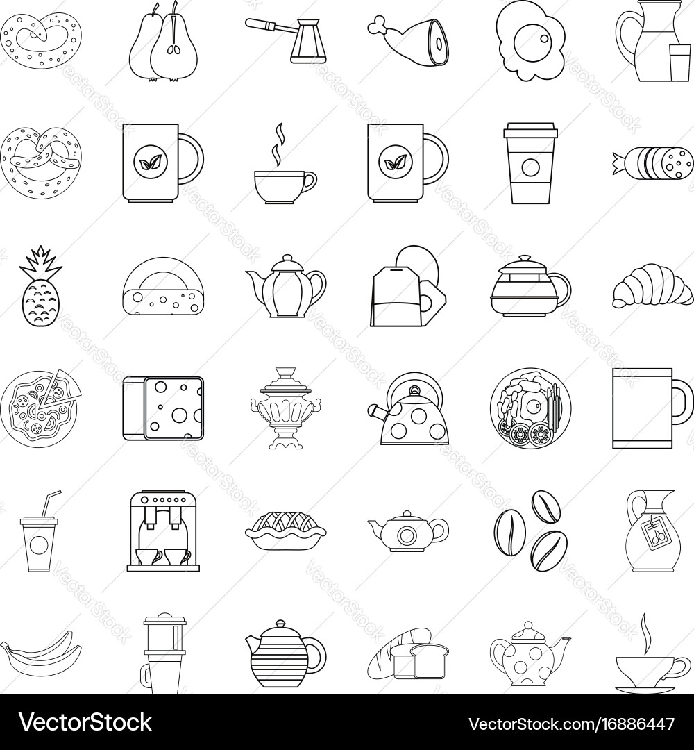 Morning icons set outline style Royalty Free Vector Image