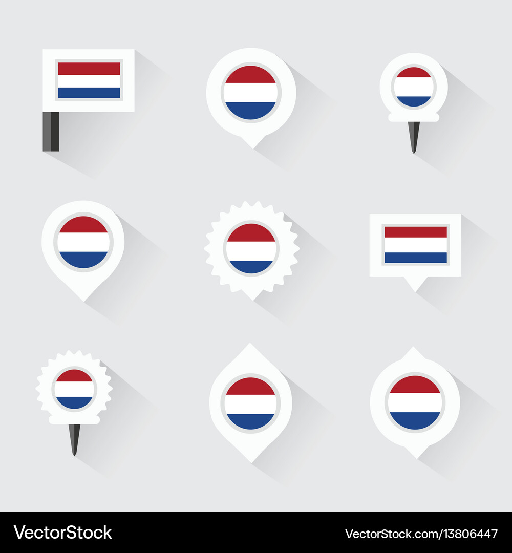 Netherlands flag and pins for infographic and map Vector Image
