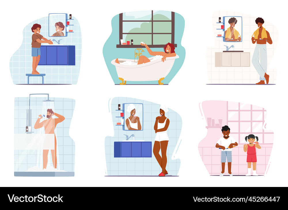 Set morning routine concept adults and children Vector Image