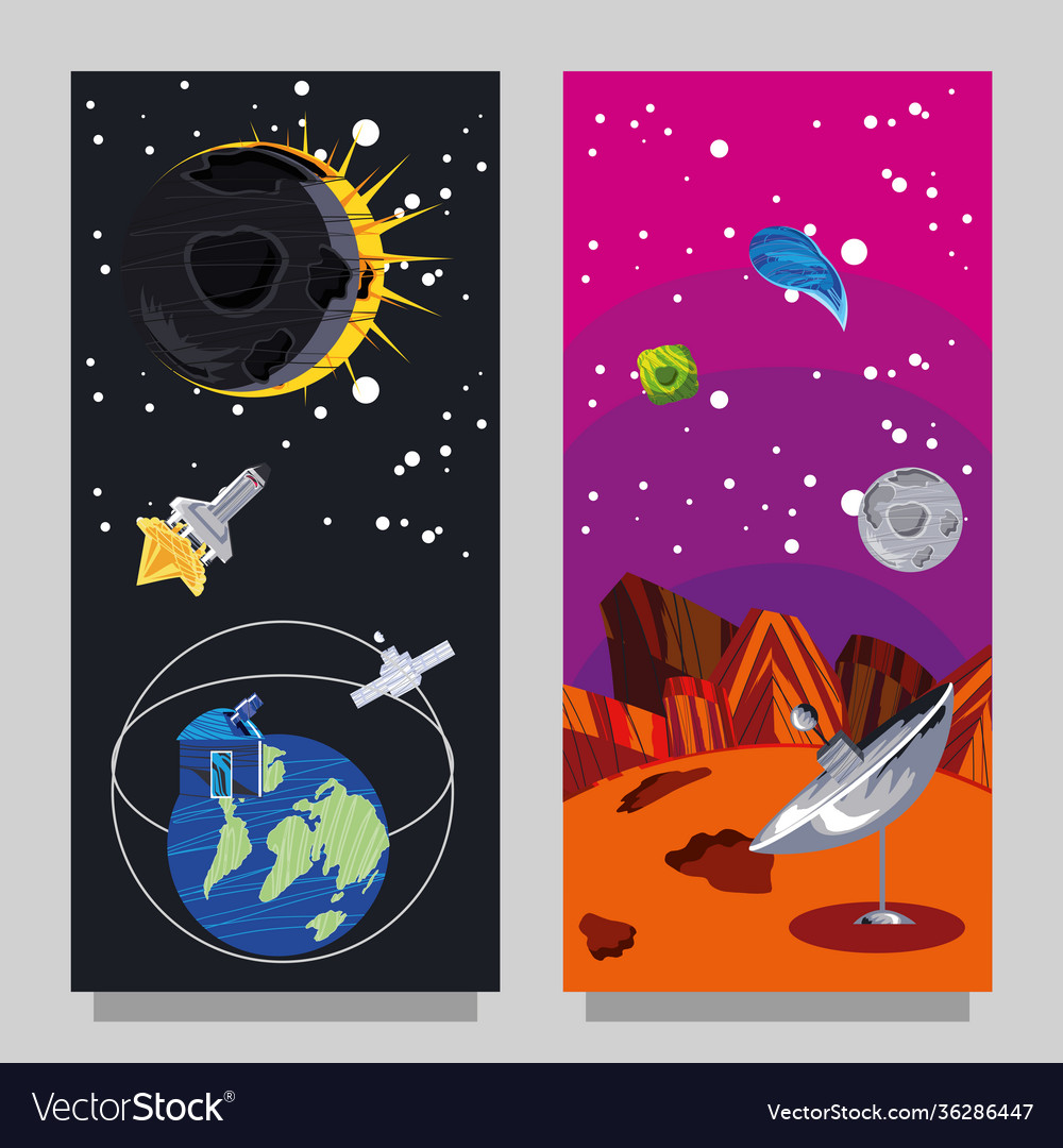 Space Science Galaxy Astronomy Planet Eclipse Vector Image