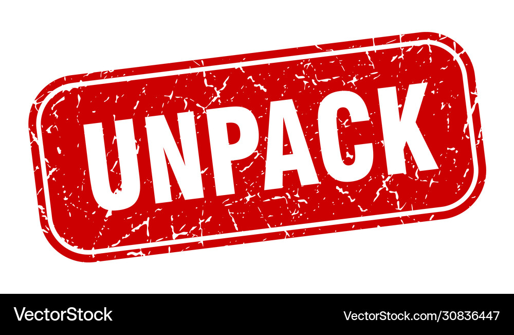 Unpack stamp square grungy red sign Royalty Free Vector