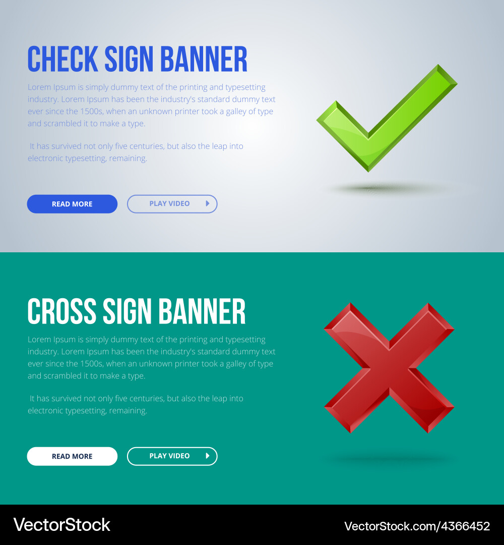 Banner of check mark and cross Royalty Free Vector Image