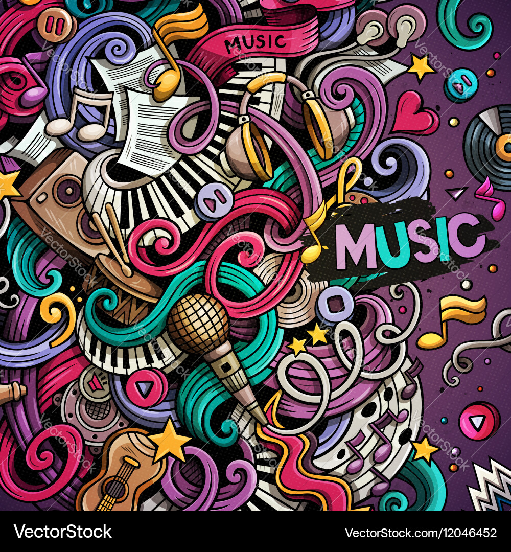 Cartoon hand-drawn doodles musical Royalty Free Vector Image