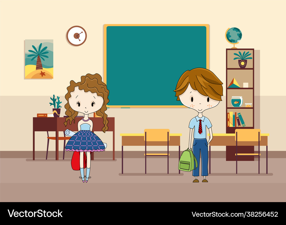 Classroom with pupils primary school kids modern Vector Image