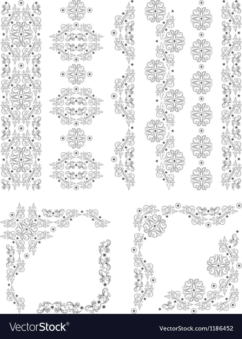 Set of borders with floral elements Royalty Free Vector