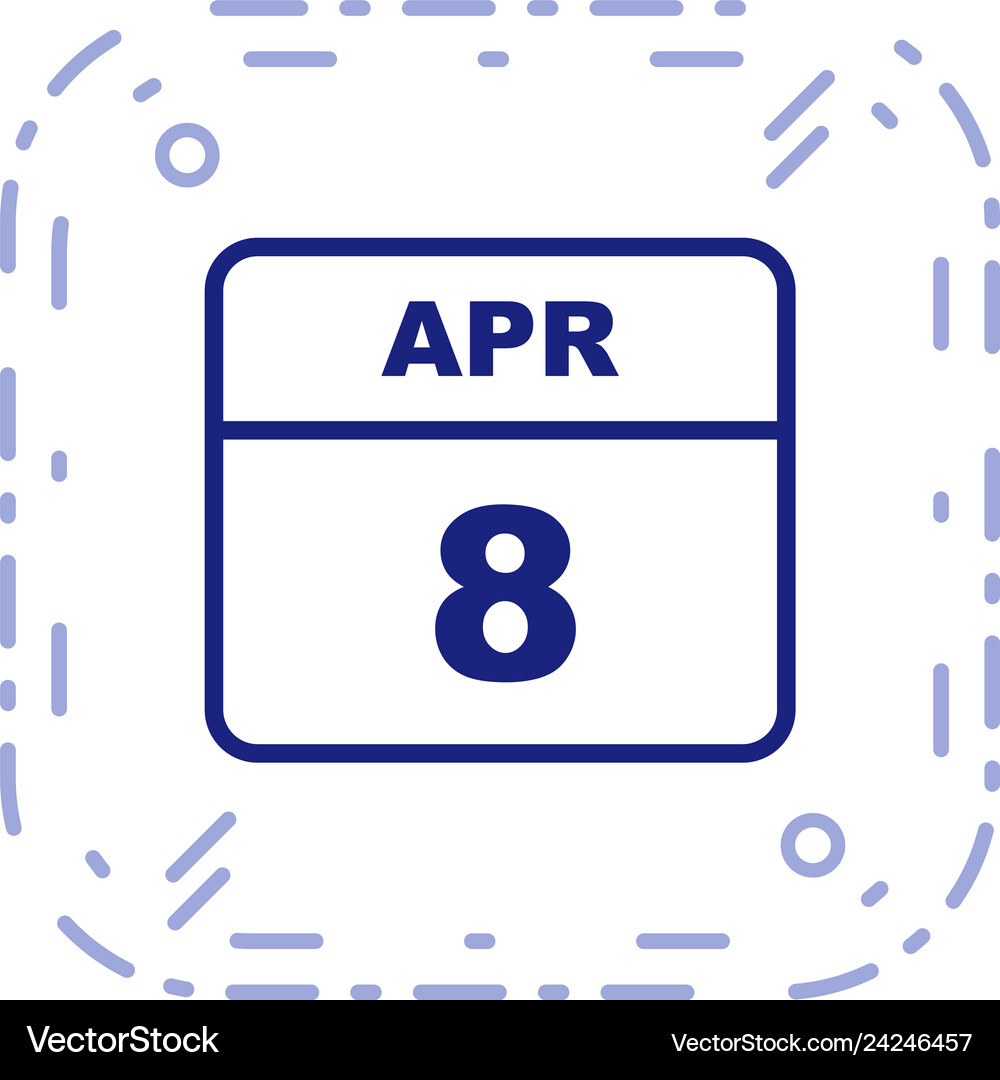 April 8th date on a single day calendar Royalty Free Vector