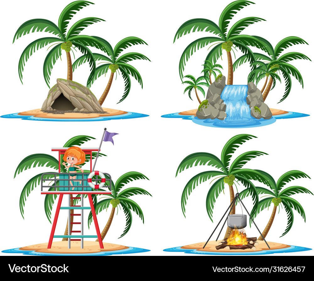 Group elements in tropical island cartoon Vector Image