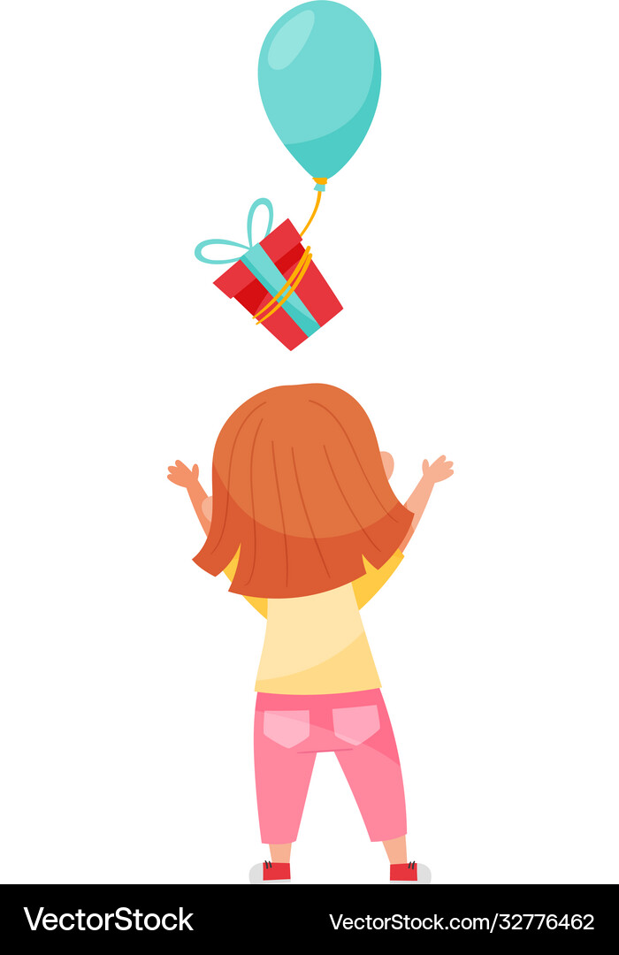 Cute girl character throwing gift box Royalty Free Vector