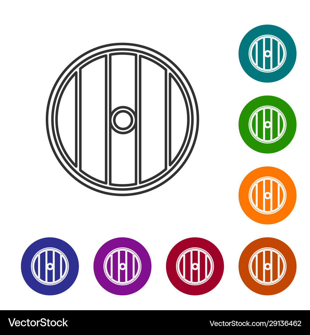 Grey line round wooden shield icon isolated Vector Image