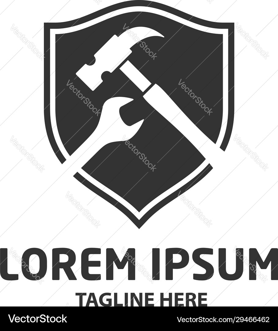 Hammer and wrench with shield icon isolated Vector Image