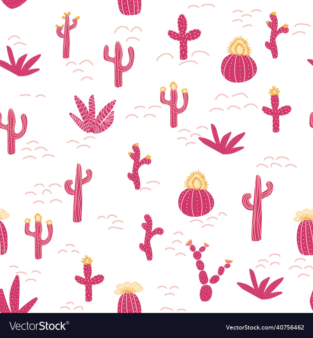 Seamless patterns with different cacti bright Vector Image
