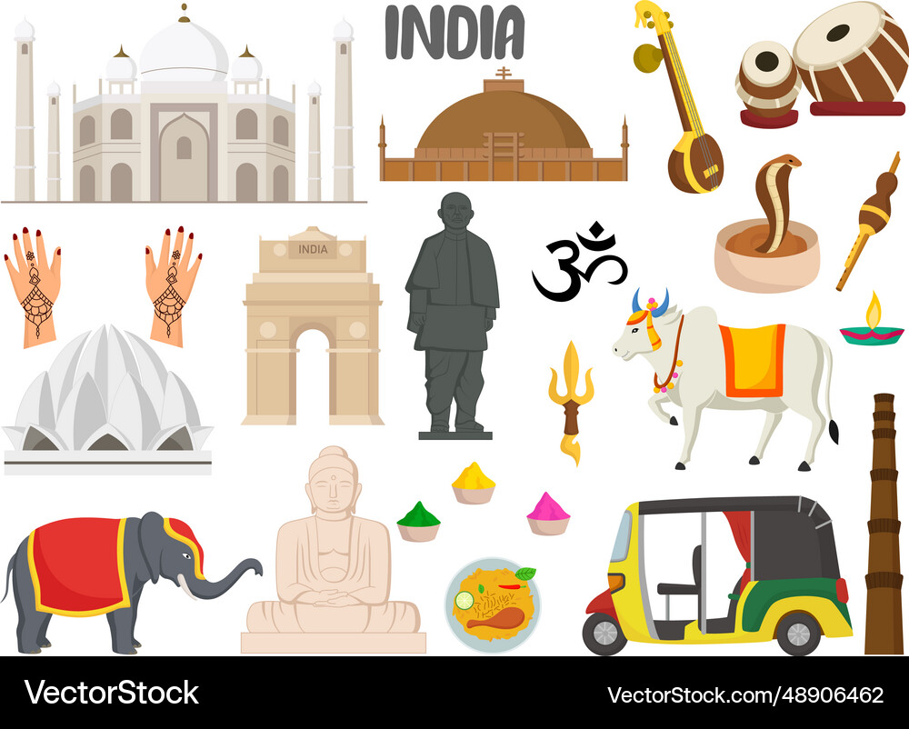 Set of india famous landmarks Royalty Free Vector Image