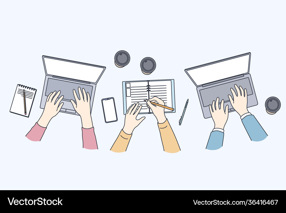 Business meeting with laptops concept Royalty Free Vector
