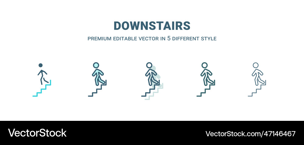 Downstairs icon in 5 different style outline Vector Image