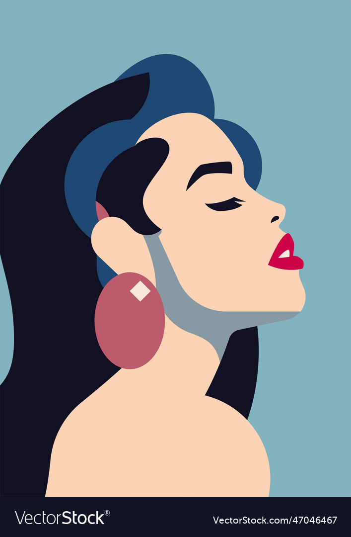 Elegant Romantic Brunette Retro Woman Portrait Vector Image