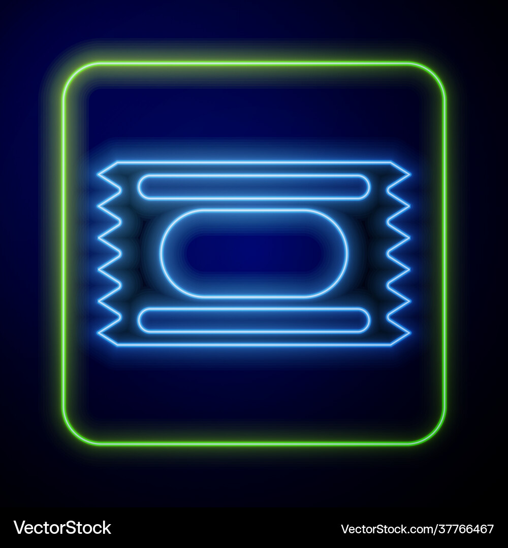 Glowing neon circus ticket icon isolated on blue Vector Image