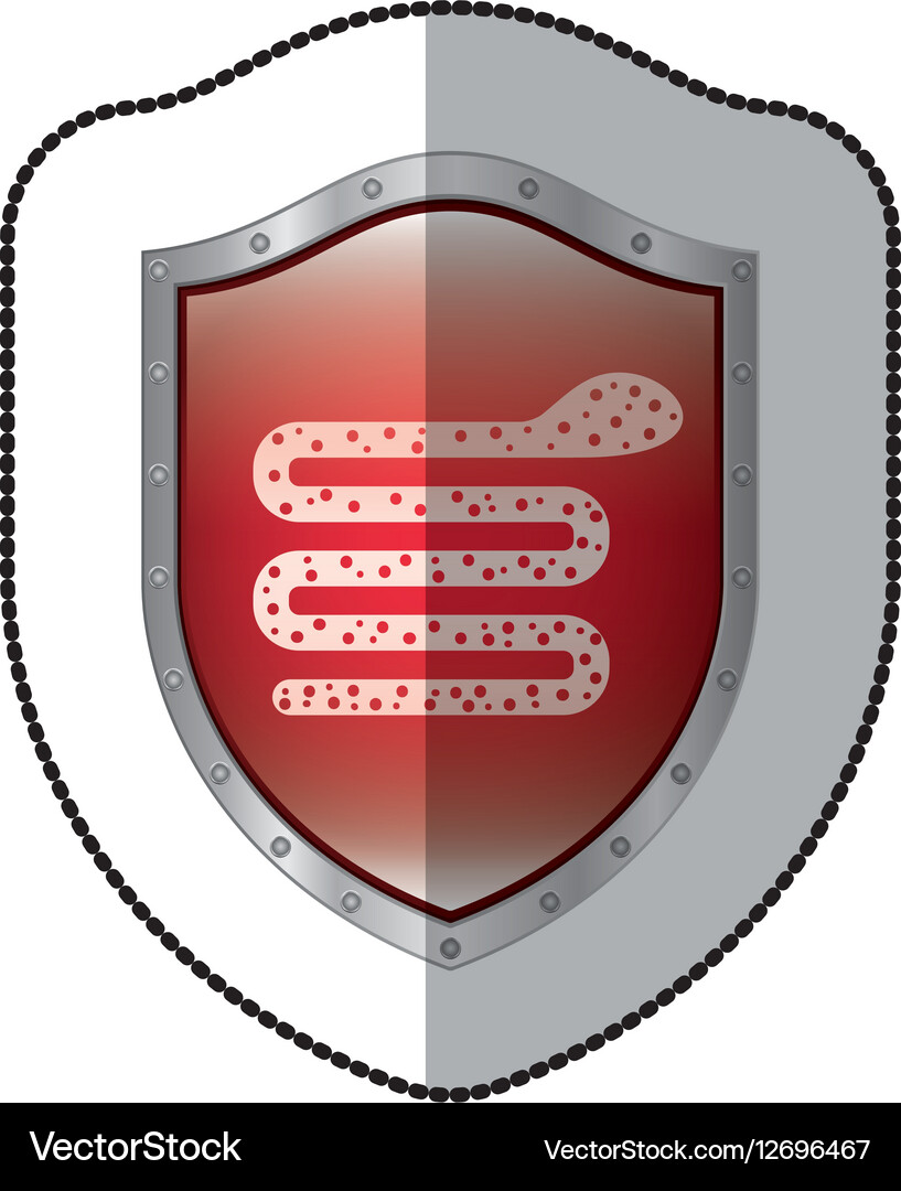 Middle shadow sticker of snake virus in shield Vector Image