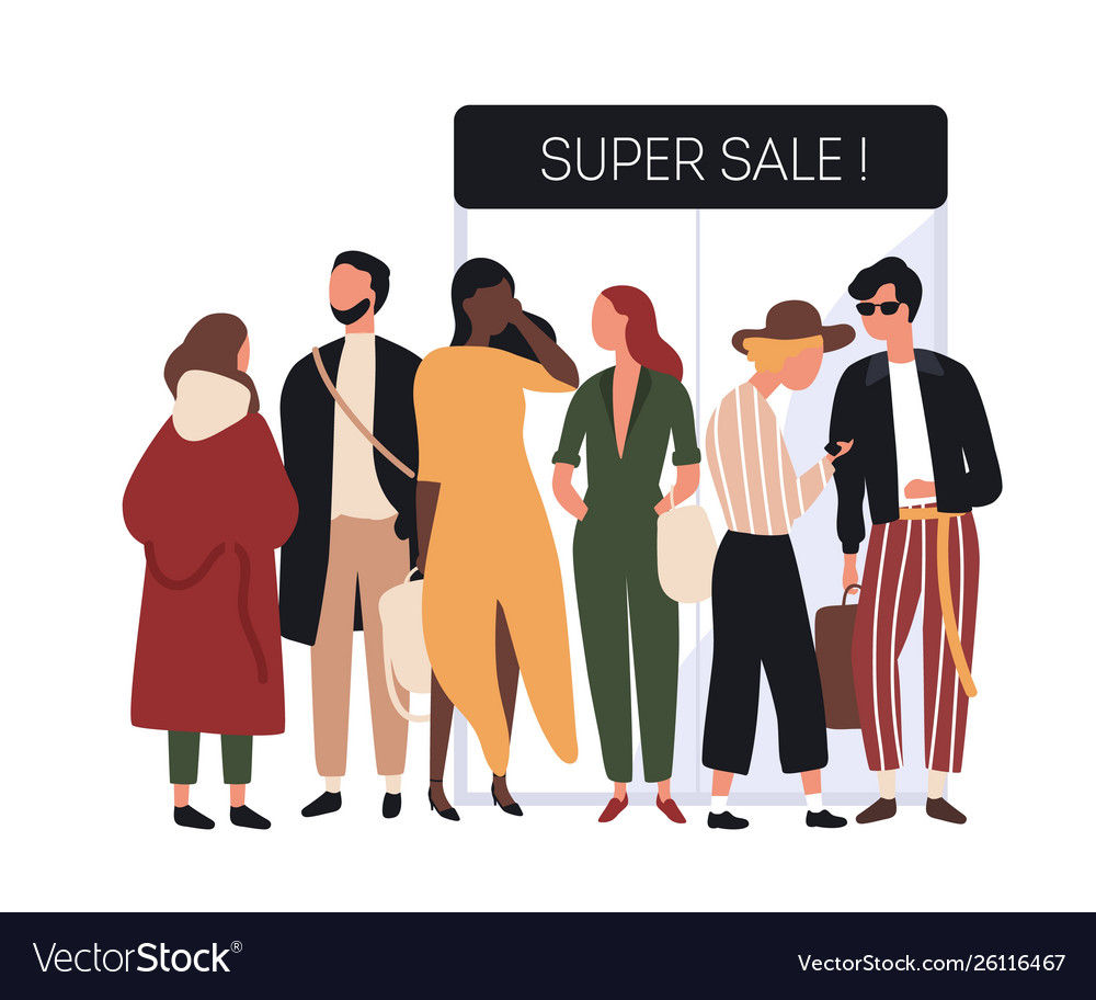 People dressed in fashionable clothes standing Vector Image