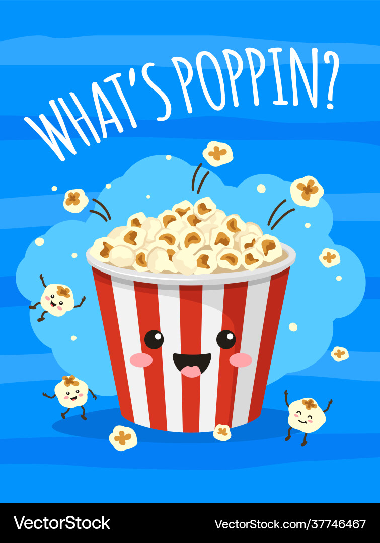 Popcorn poster cute bucket with funny Royalty Free Vector