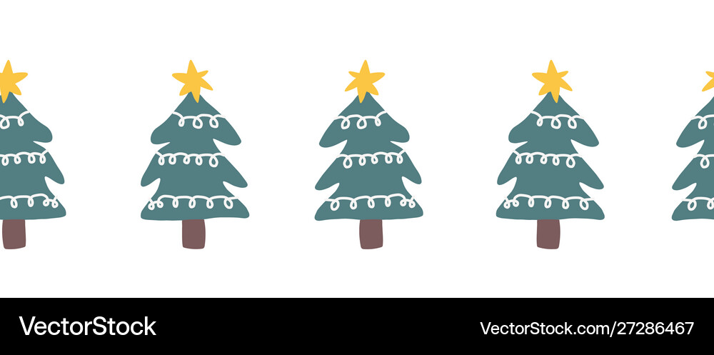 Seamless christmas doodle tree border hand Vector Image