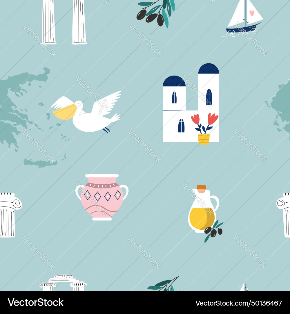 Seamless pattern with symbols of greece Royalty Free Vector