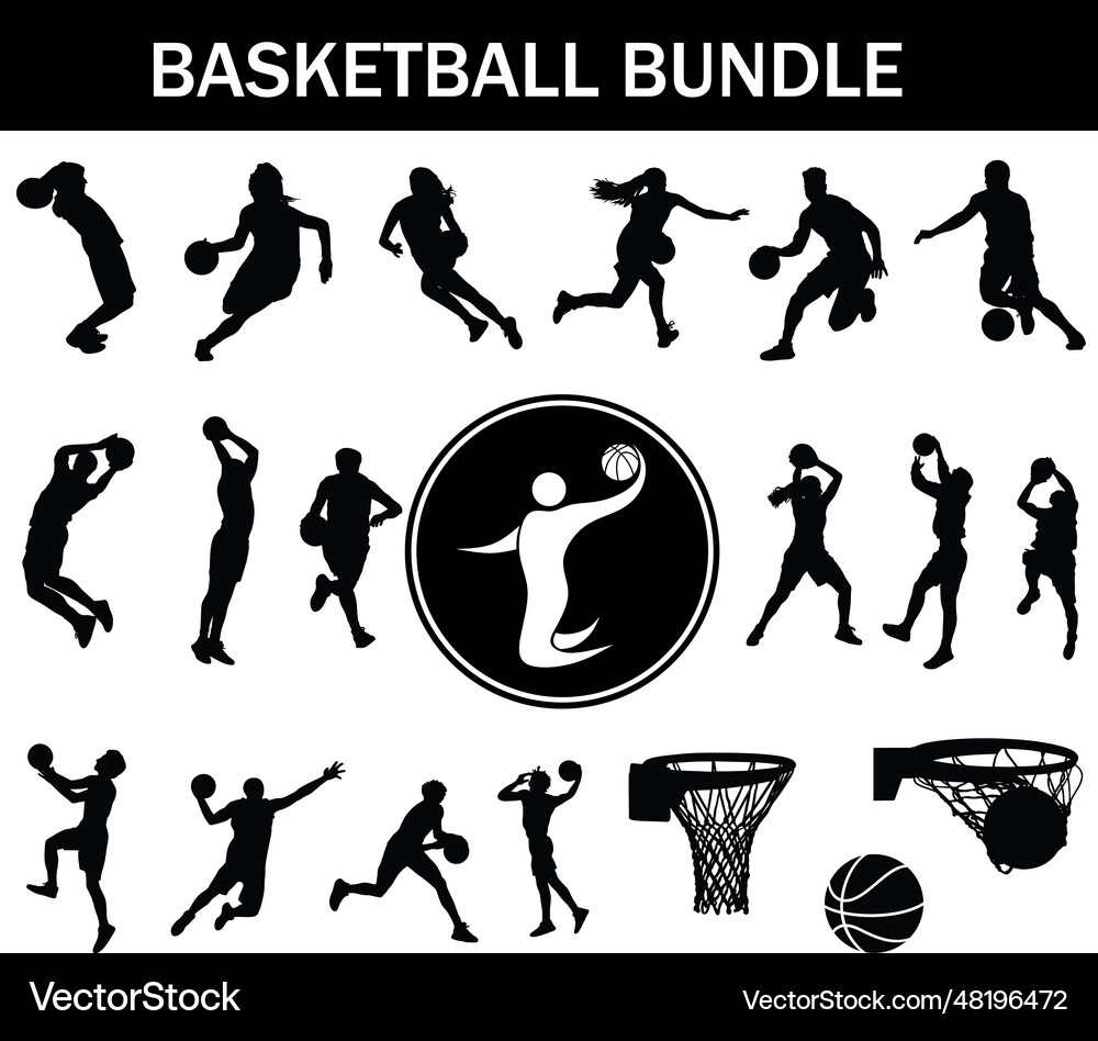 Basketball silhouette bundle collection Royalty Free Vector