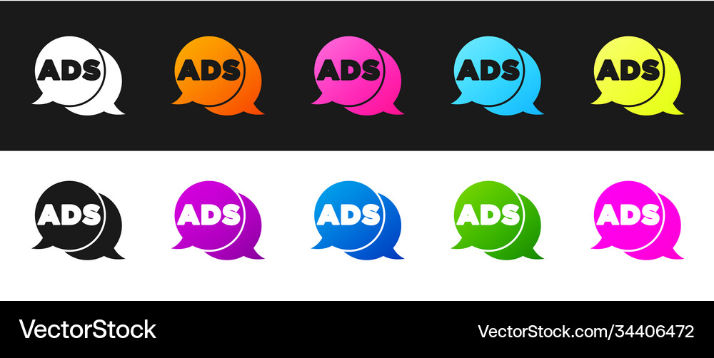 Set advertising icon isolated on black and white Vector Image