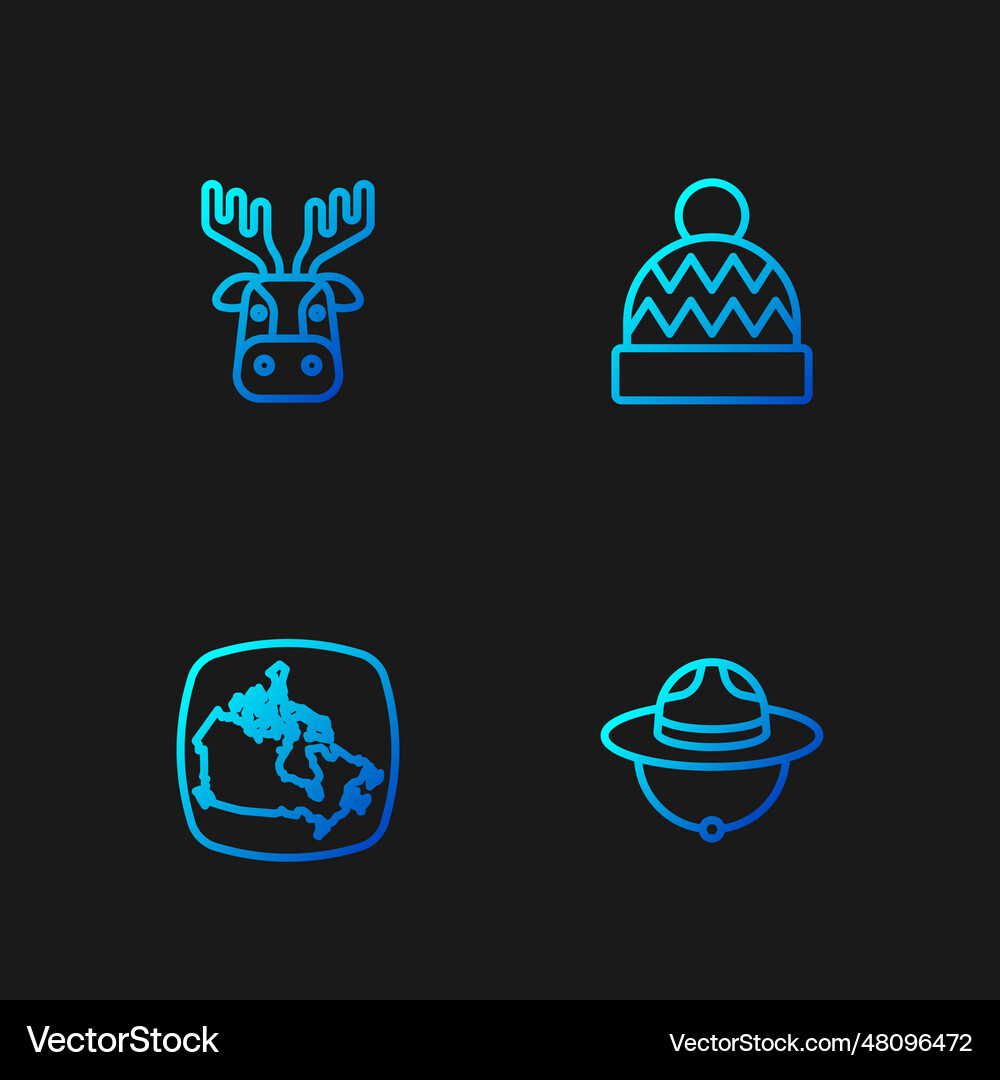 Set line canadian ranger hat canada map deer head Vector Image
