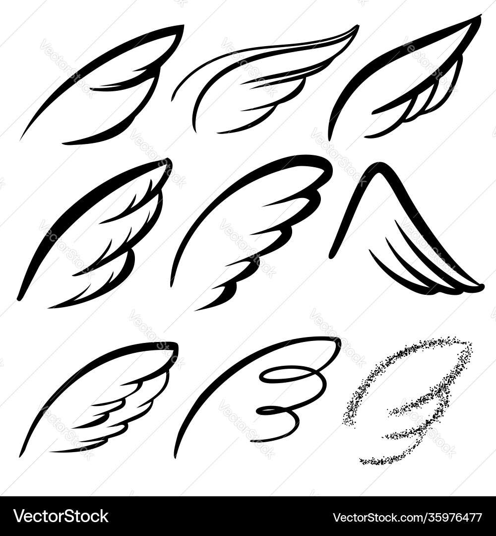 Angel wings icon set sketch stylized bird wings Vector Image