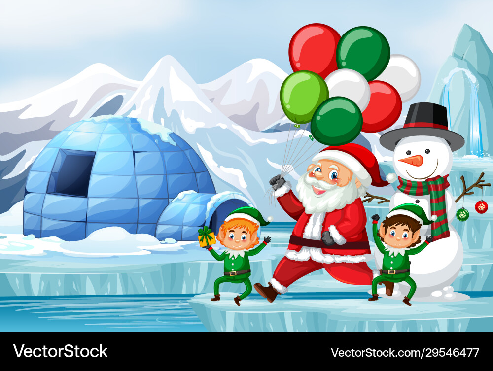 Christmas scene with santa and elf Royalty Free Vector Image