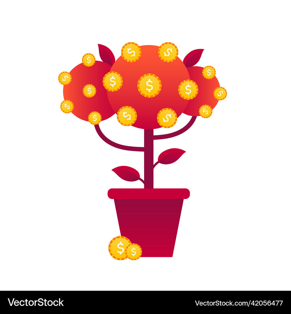 Money tree golden coins growing Royalty Free Vector Image