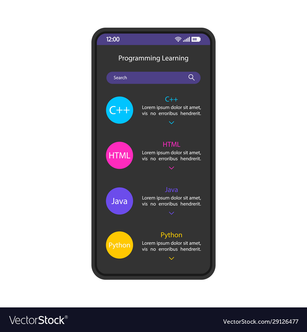 Programming learning smartphone interface template