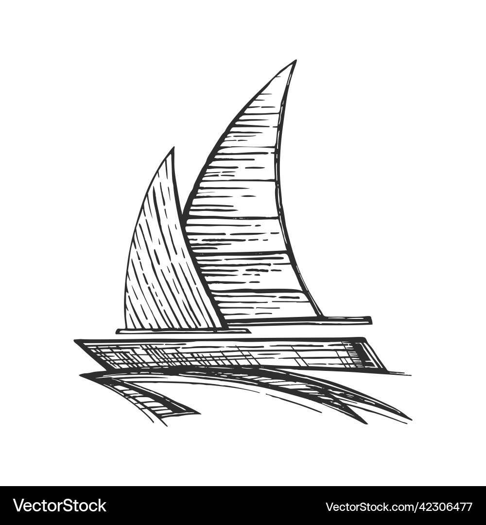 Sailing yacht floats on waves ship for recreation Vector Image