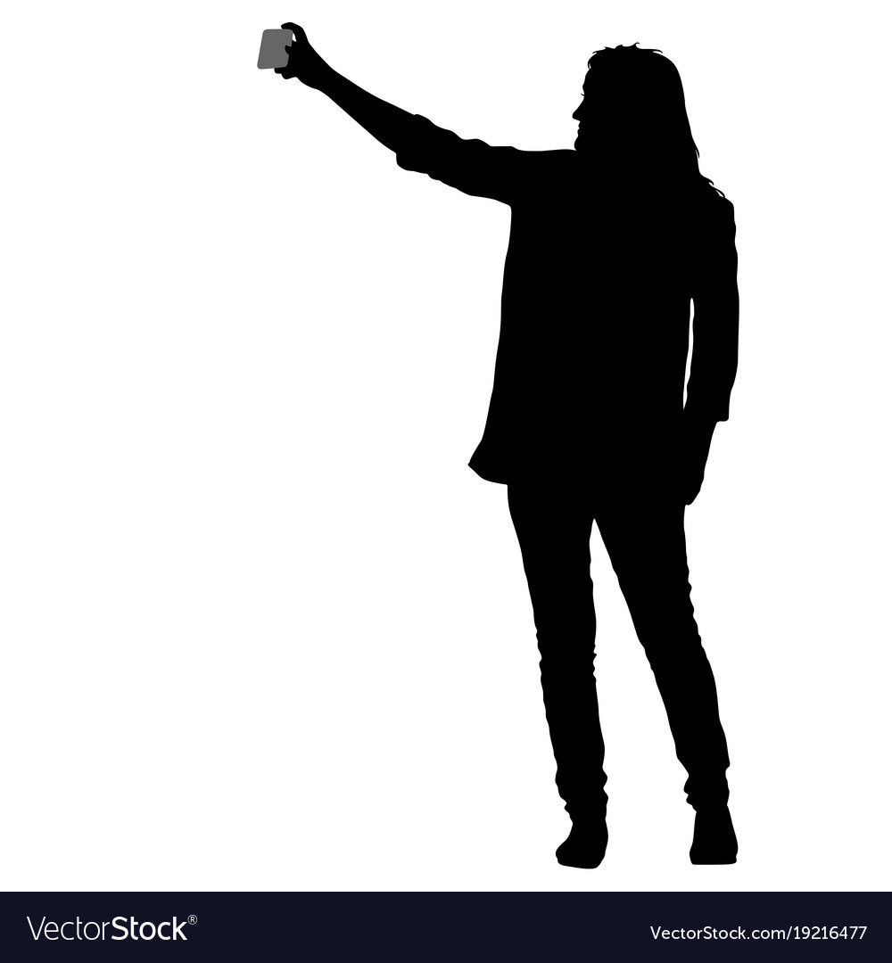 Silhouettes Woman Taking Selfie With Smartphone Vector Image