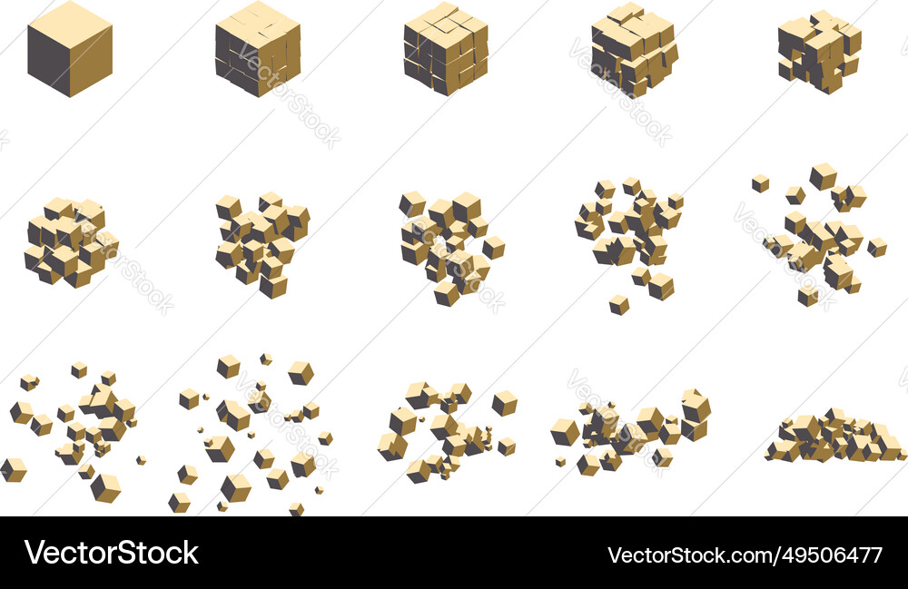 Stages of destruction a cube by an explosion Vector Image