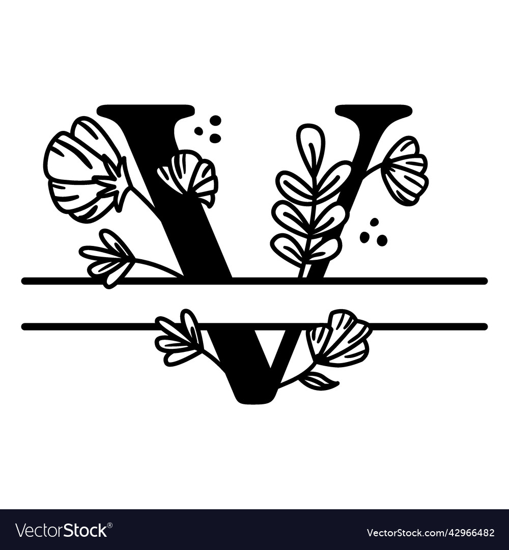 Floral split v monogram Royalty Free Vector Image