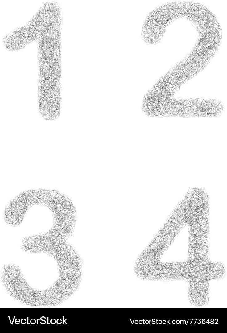 Furry sketch font set - numbers 1 2 3 4 Royalty Free Vector