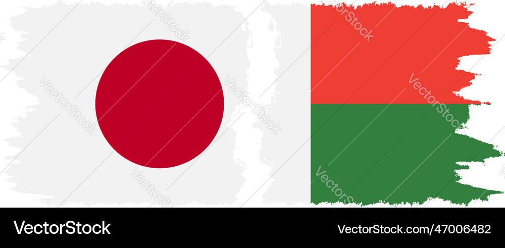 Madagascar and japan grunge flags connection Vector Image